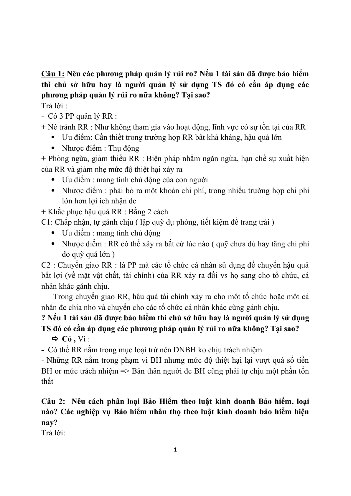 Lý thuyết Bảo hiểm: Phương pháp Quản lý Rủi ro và Phân loại BH | Pháp luật về bảo hiểm | Học ...