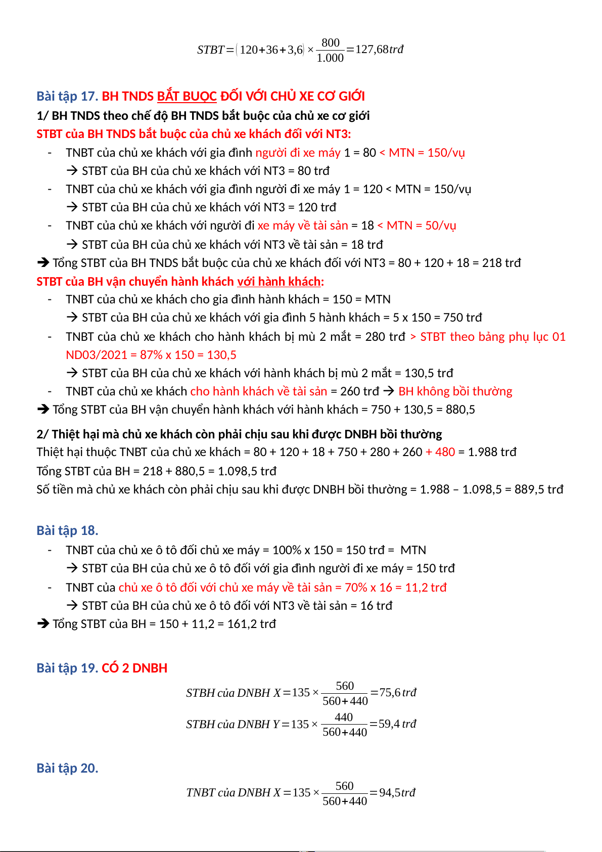 Bài tập môn Bảo hiểm - Bài tập chi tiết các trường hợp bồi thường | Pháp luật về bảo hiểm | Học ...