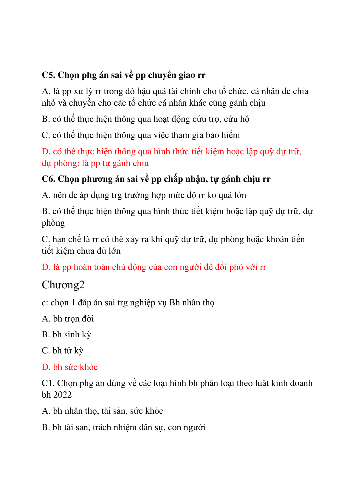 Câu hỏi phụ đạo bảo hiểm - C1 đến C3 và các phương án lựa chọn | Pháp luật về bảo hiểm | Học ...