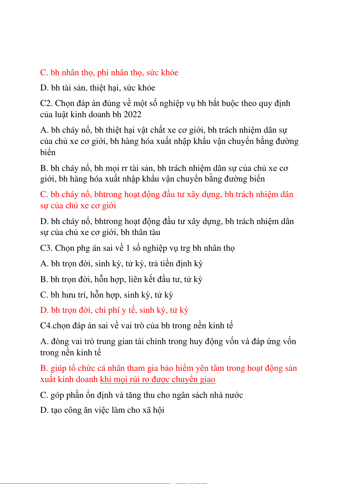 Câu hỏi phụ đạo bảo hiểm - C1 đến C3 và các phương án lựa chọn | Pháp luật về bảo hiểm | Học ...