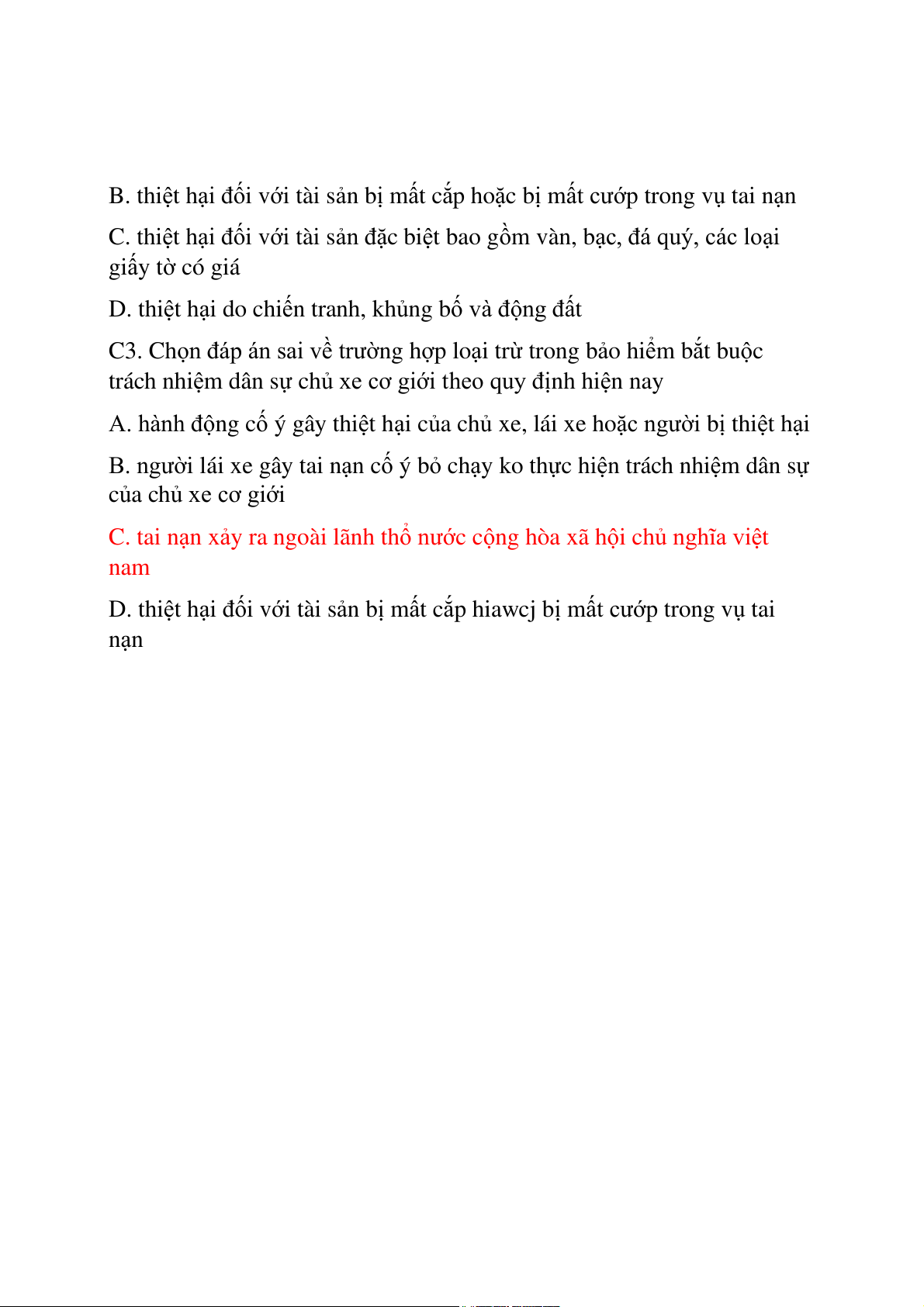 Câu hỏi phụ đạo bảo hiểm - C1 đến C3 và các phương án lựa chọn | Pháp luật về bảo hiểm | Học ...