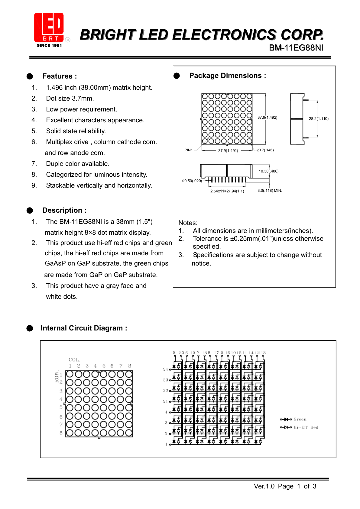 LED Dot Matrix Display Specifications | Thực tập cơ bản | Trường Đại ...