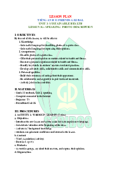 Unit 3: Sustainable health - Lesson plan 3G | Giáo án Tiếng Anh 11 Friends Global | PDF