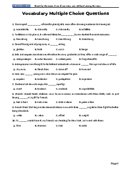 (Ambrosia) Vocabulary Multiple Choice Questions without key (1 page) | PDF