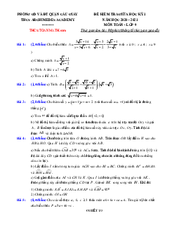 Đề thi giữa kì 1 Toán 9 năm 2020 – 2021 trường THCS Archimedes Academy – Hà Nội | PDF