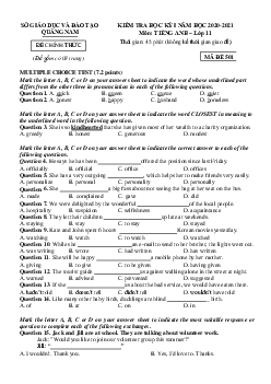 Đề thi HK1 môn Tiếng Anh 11 Quảng Nam 2020-2021 (có đáp án) | PDF