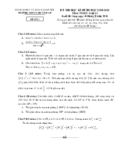 Đề thi HK1 lớp 11 ban nâng cao trường Chu Văn An – Hà Nội 2014 – 2015 | PDF
