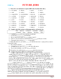 Bài tập Tiếng Anh 12 Unit 6: Future jobs có đáp án | PDF