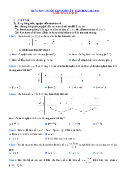 Trắc nghiệm ôn tập toán 12 HK1 năm 2022-2023 | PDF