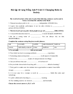 Bài tập từ vựng Tiếng Anh 9 Unit 11 Changing Roles in Society | PDF