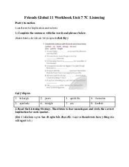Giải Tiếng anh 11 Workbook Unit 7 7C Listening | Friends Global | PDF