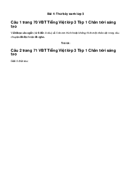 Giải Bài 4: Thứ bảy xanh trang 70 VBT Tiếng Việt lớp 3 Tập 1 Chân trời sáng tạo | PDF