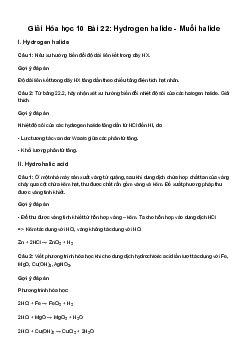 Hóa học 10 Bài 22: Hydrogen halide - Muối halide - sách Kết Nối Tri Thức | PDF