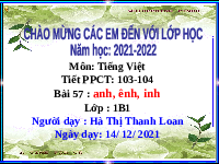 Giáo án điện tử Tiếng việt 1 bài 57 Cánh diều: Học vần: Anh, ênh, inh ...